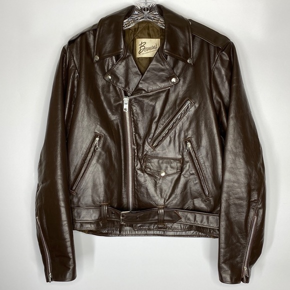 Berman's | Jackets & Coats | Vintage Bermans Brown Leather Motorcycle ...